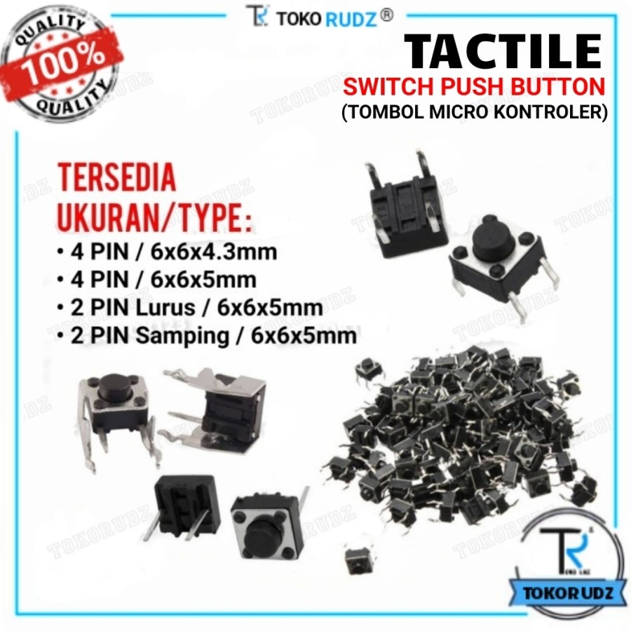 Jual Tactile Push Button DIP Micro Controller Switch 6x6 2 PIN 4 PIN ...