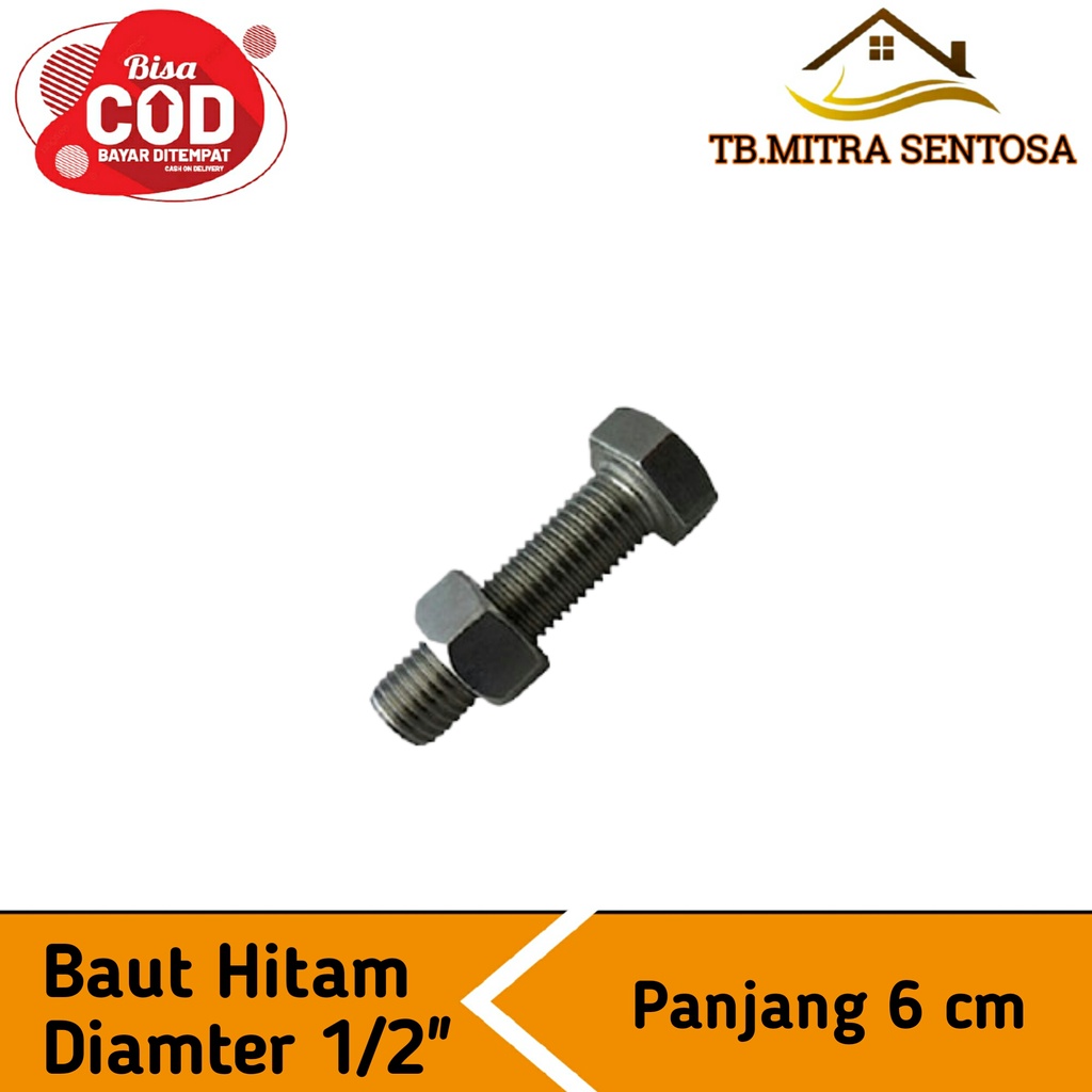 Jual Baut hitam diameter 1/2 inch M12 drat kasar | Shopee Indonesia