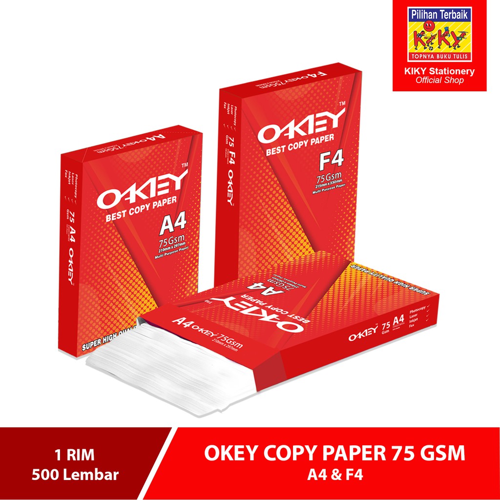 Jual OKEY A4 & F4 Copy Paper 75 GSM - 1 Rim 500 Lembar | Shopee Indonesia