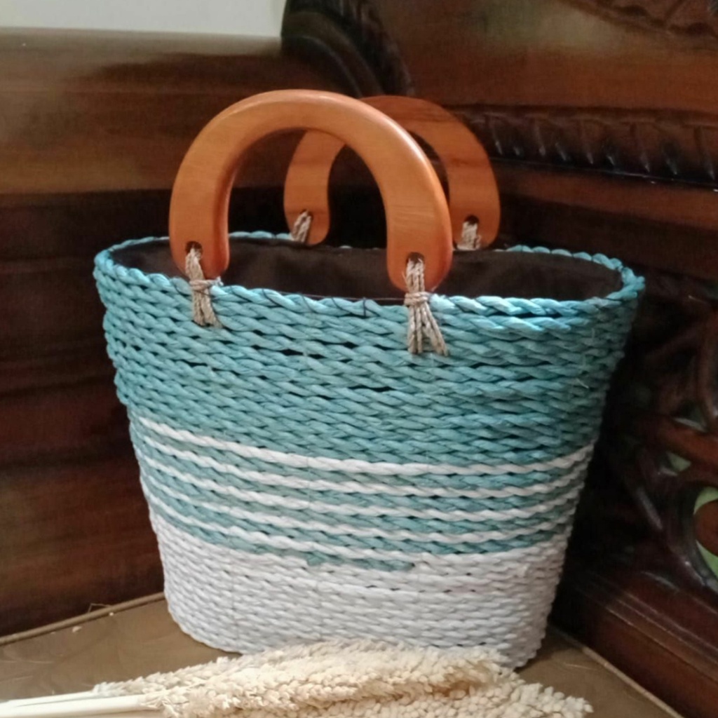 Jual Tas Model Anyam Seagrass Handle Kayu/ Tas Anyaman Motif/ Tas ...