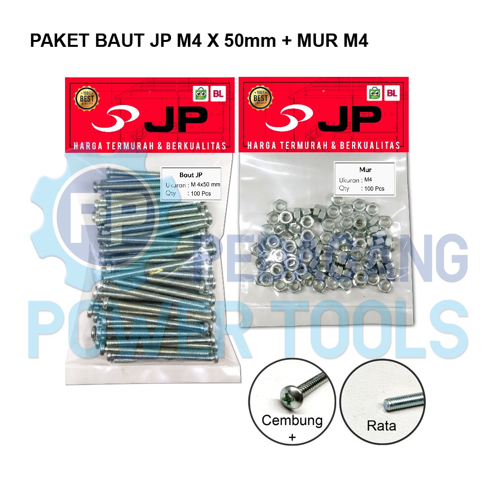 Jual PAKET 2 SET BAUT MUR 4x50 BAUT JP M 4 x 50 MM MUR M4 SKRUP ISI 100 PCS | Shopee Indonesia