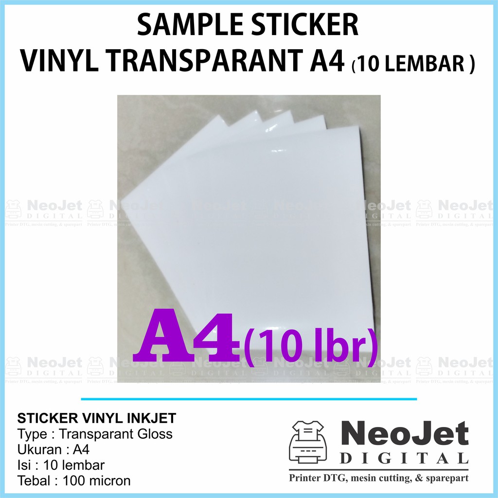 Jual Sample Sticker Stiker Vinyl Inkjet Transparan Bening Glossy A4 ...