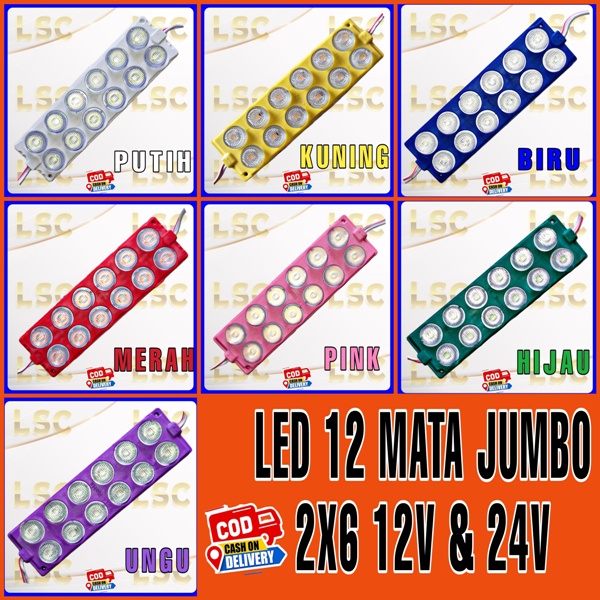 Jual Lampu LED 12 mata 2x6 JUMBO 24 volt variasi lampu truk bus neon box | Shopee Indonesia