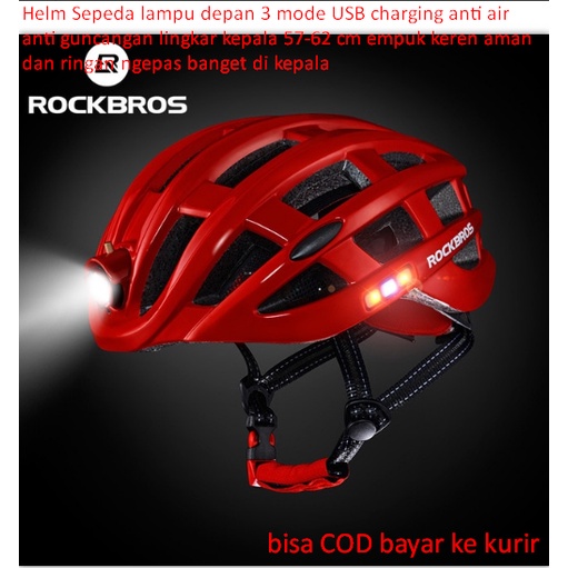Jual Helm Sepeda lampu depan 3 mode USB charging anti air, anti ...