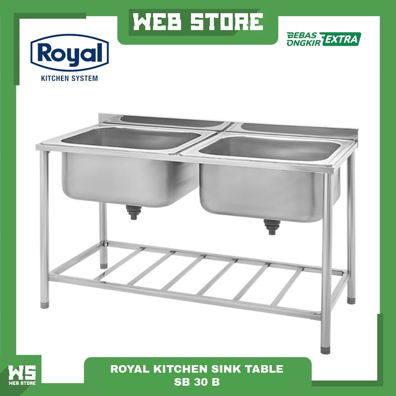Jual Meja Bak Cuci Piring Restoran 2 Lubang Dalam 30cm Kitchen Sink Jumbo Royal SB 30D Stainless ...