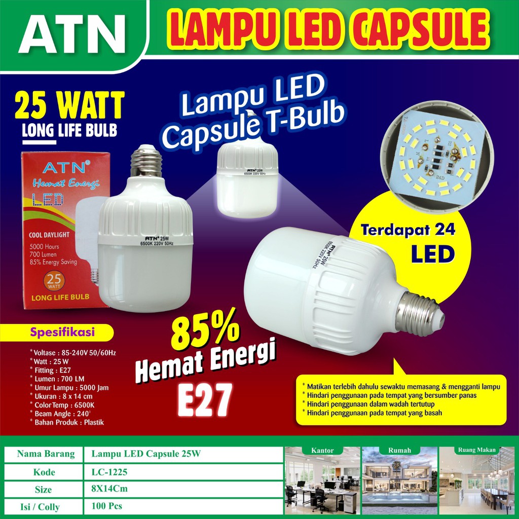 Jual COD-PROMO Lampu LED capsul ATN 6w/12w/18w/25w 6watt/12watt/18watt/25watt E27 | Shopee Indonesia