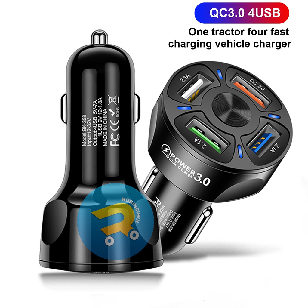 Jual Charger Mobil 4 Port Qc 3.0 3.1A / Adaptor Mobil / Car Charger ...