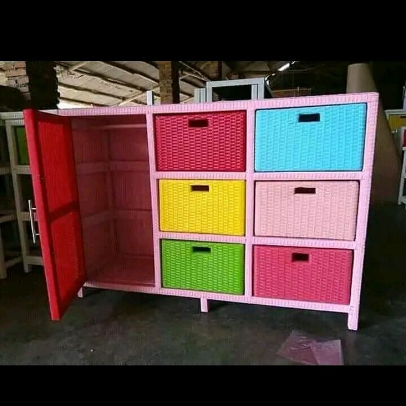 Jual Lemari Rak Buffett Rotan Sintetis 6 Laci Rak Buku Susun Lemari ...