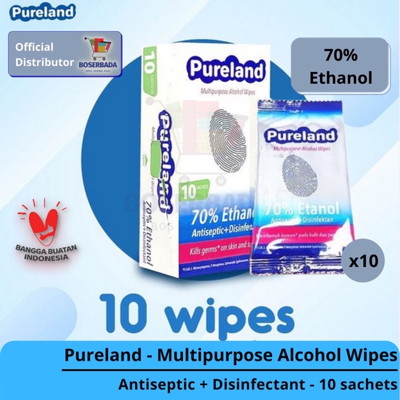 Jual PURELAND - Multipurpose Alcohol Wipes 70% Tisu Alkohol - 10 ...