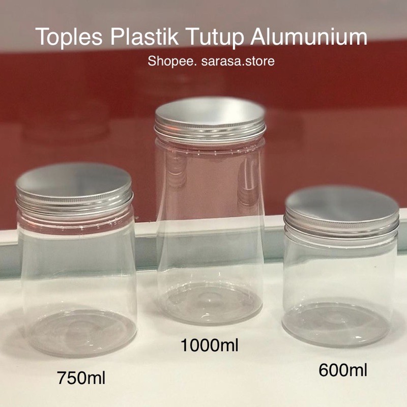 Jual (12 PCS) Toples Plastik Tutup Alumunium 600 750 1000 ml 1 L liter wadah packaging kemasan ...