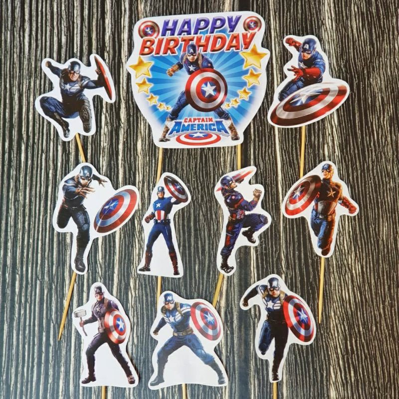 Jual Captain America Marvel Birthday Cake Topper 1 set isi 10 pc ...