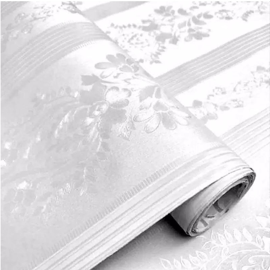 Jual Wallpaper Dinding Ukuran 45 Cm X 10 M Motif Embos Putih Elegant