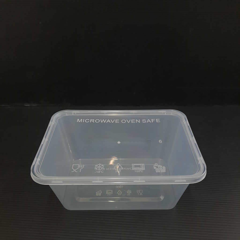 Jual Tempat Makanan Mika Bening/Kotak makan tahan microwave 1000ml Isi ...