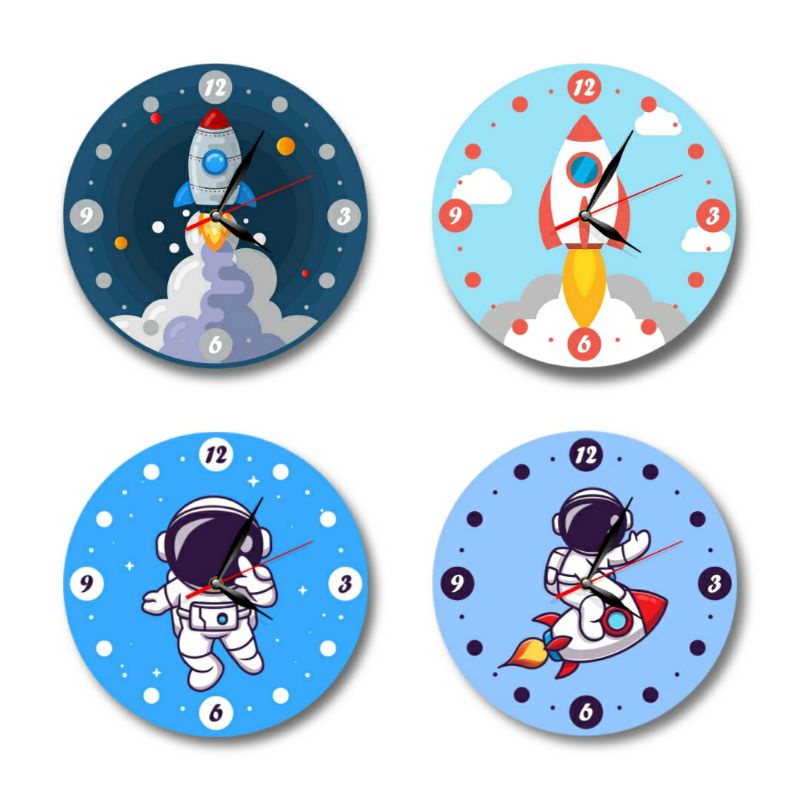 Jual Jam Dinding Anak Astronaut Roket | Hiasan Jam Dinding Anak (FREE ...