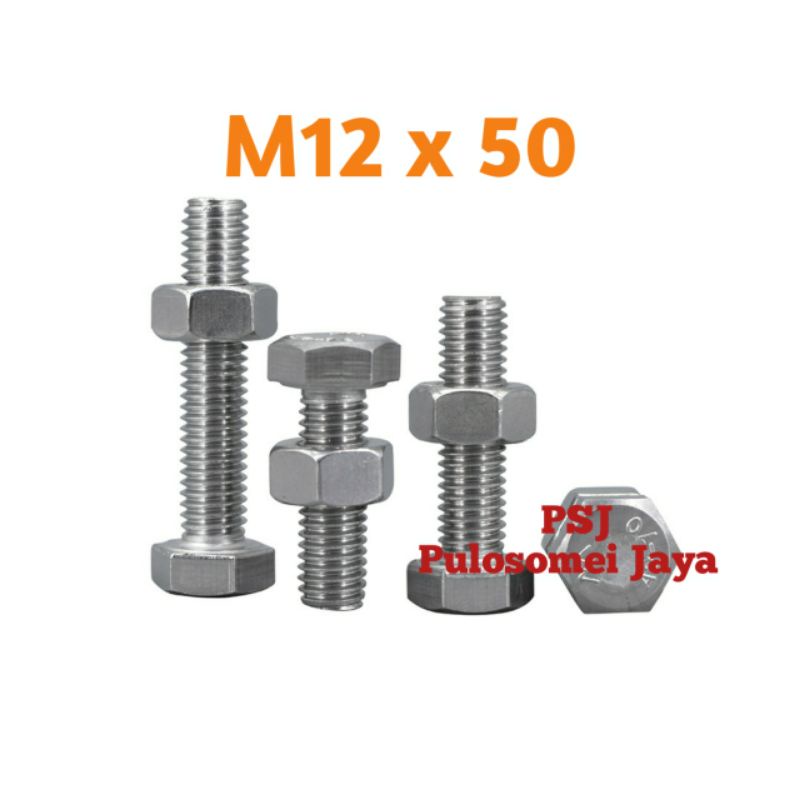 Jual Baut Mur Hex Besi Galvanis M12 x 50 mm | Shopee Indonesia