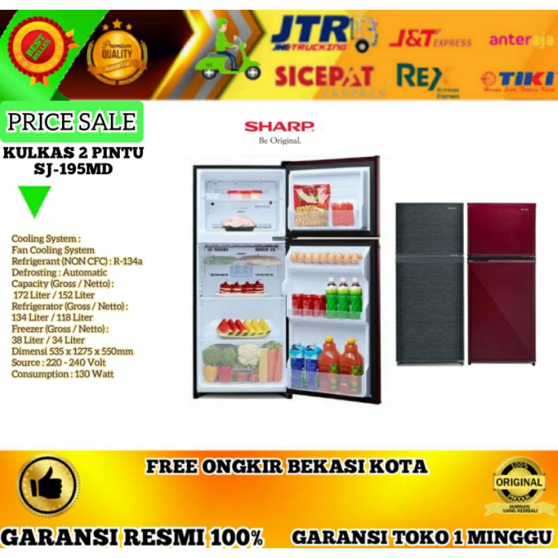Jual SHARP Lemari Es Cantik 2 Pintu SJ 195MD SJ195MD 172 L Kulkas 2 ...