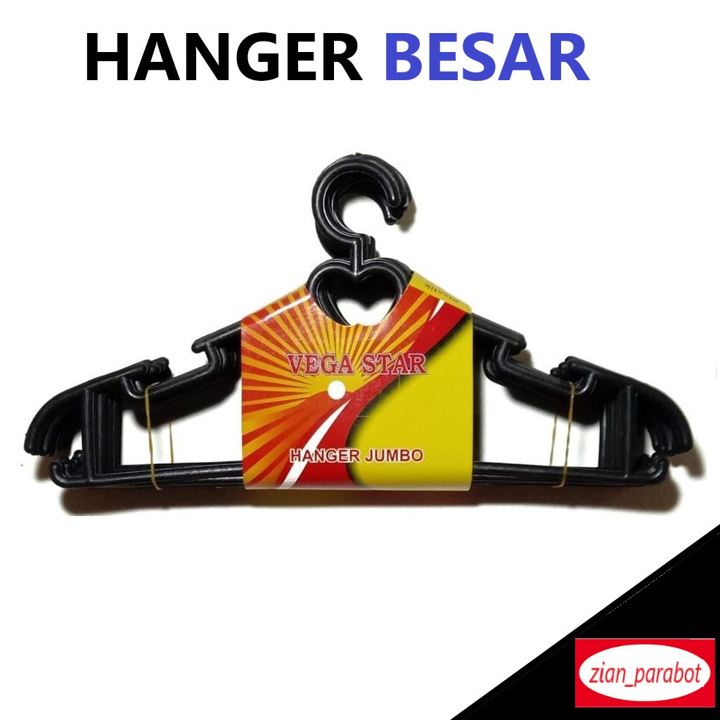 Jual Hanger Jumbo rotan Vega Star 12 pcs gantungan baju Hitam kokoh ...