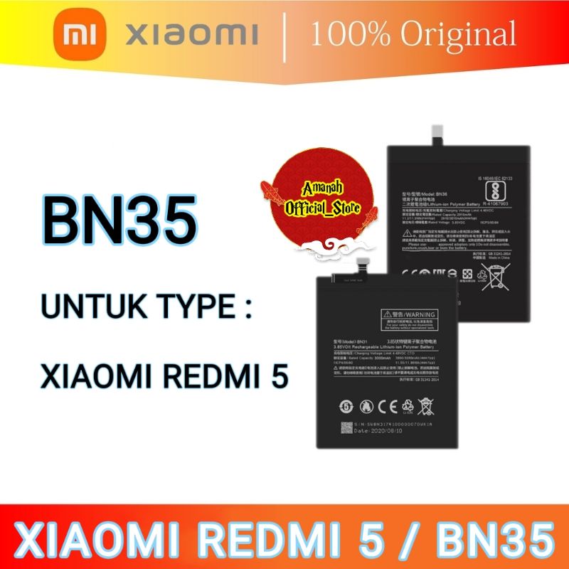 Jual BATERAI XIAOMI REDMI 5 BN35 / BATRE REDMI 5 100% ORIGINAL ...