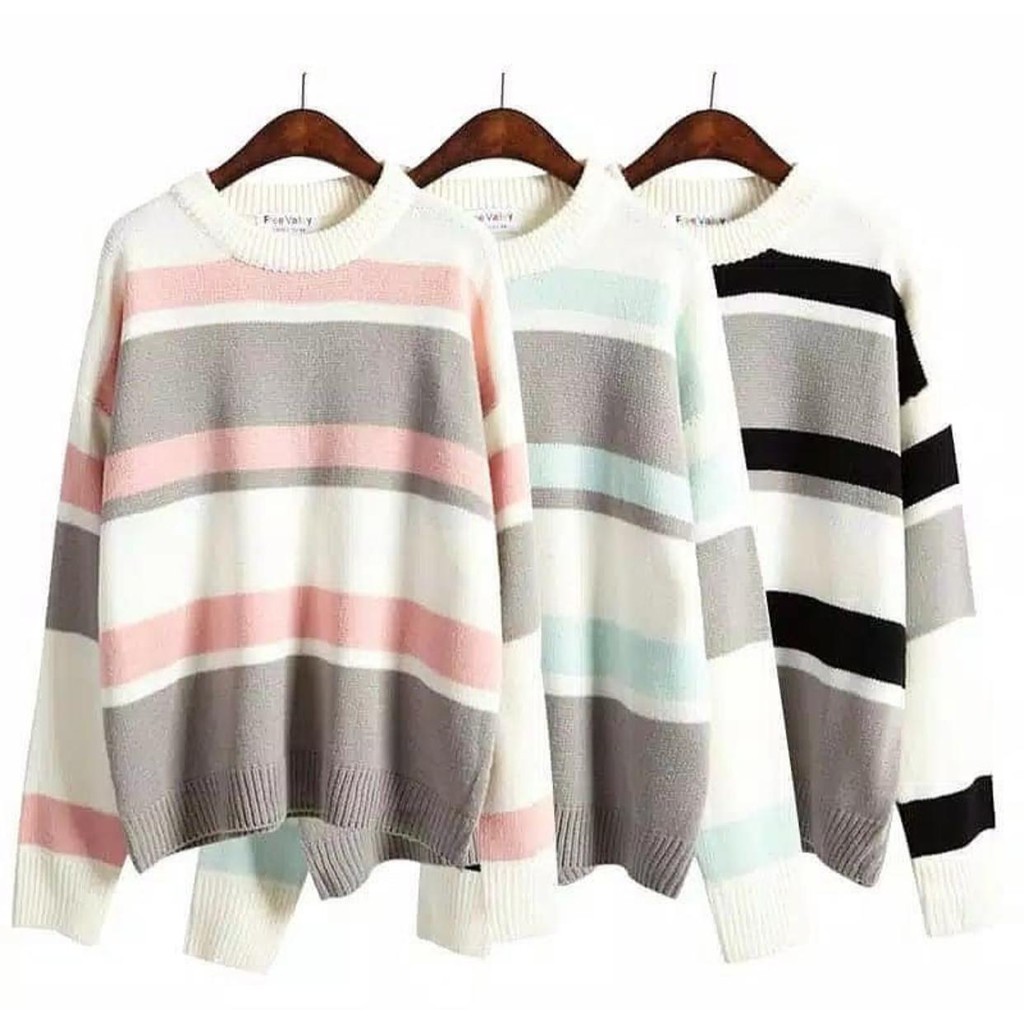 Jual Sweater Rajut Stripe BW / Sweater Rajut Wanita / Atasan Rajut Wanita / Baju Rajut / Fashion ...