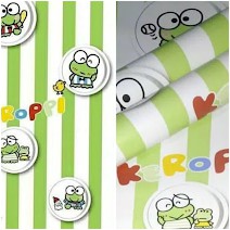 Jual Baru - Murah Wallpaper Sticker Dinding Garis Hijau Putih Karakter Kartun Anak Keroppi ...