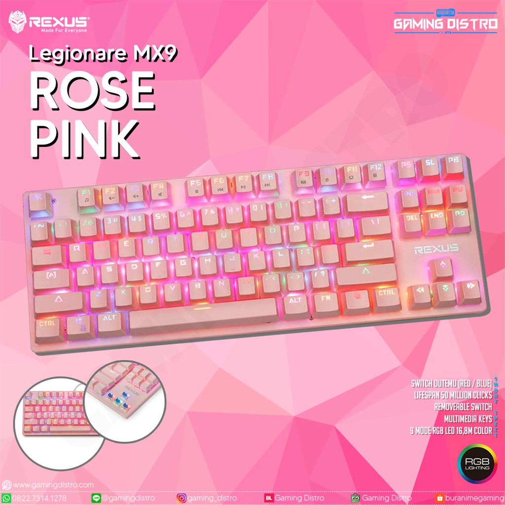 Jual Rexus Legionare MX9 RGB TKL Rose Pink Mechanical Keyboard | Shopee ...