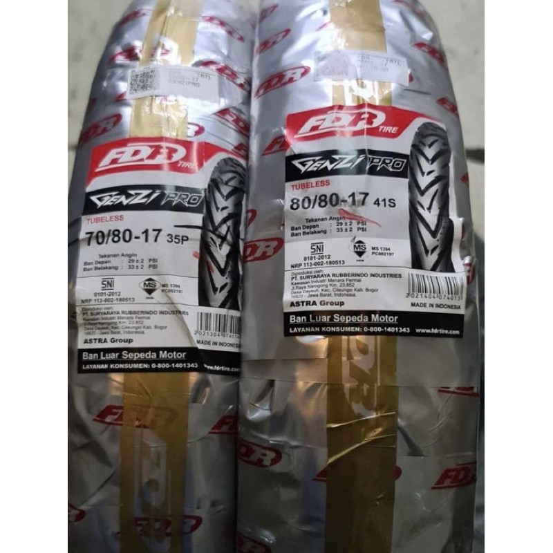 Jual Paket Ban FDR Genzi Pro 70/80 dan 80/80 Ring 17, Tubeless | Shopee Indonesia