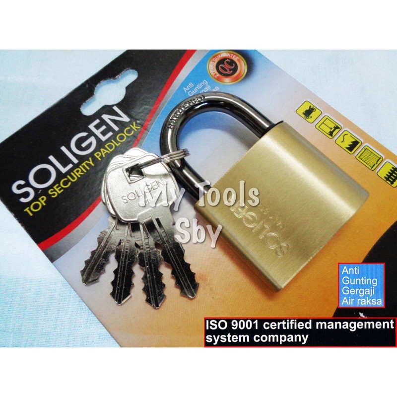 Jual Gembok Kuningan Peer Baja Hitam Soligen Leher Pendek 40 / 50 / 60 ...