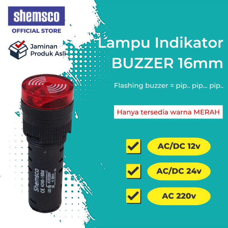 Jual LED 220v 24v 12v Flashing Buzzer 16mm Lampu Indikator Alarm AD22 ...