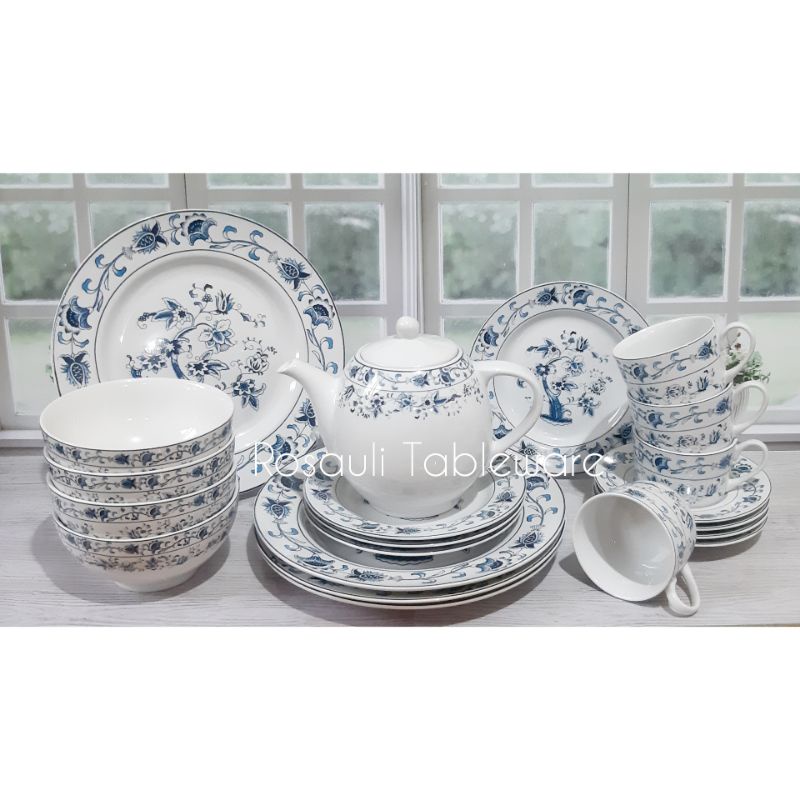 Jual Piring Set Keramik | Dinner Set | Motif Blue Ming | Isi: 22 pcs ...