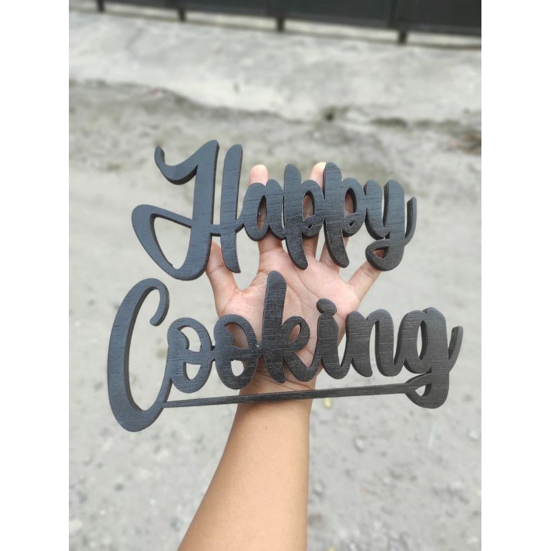Jual tulisan huruf timbul happy cooking / ukiran kayu happy cooking ...