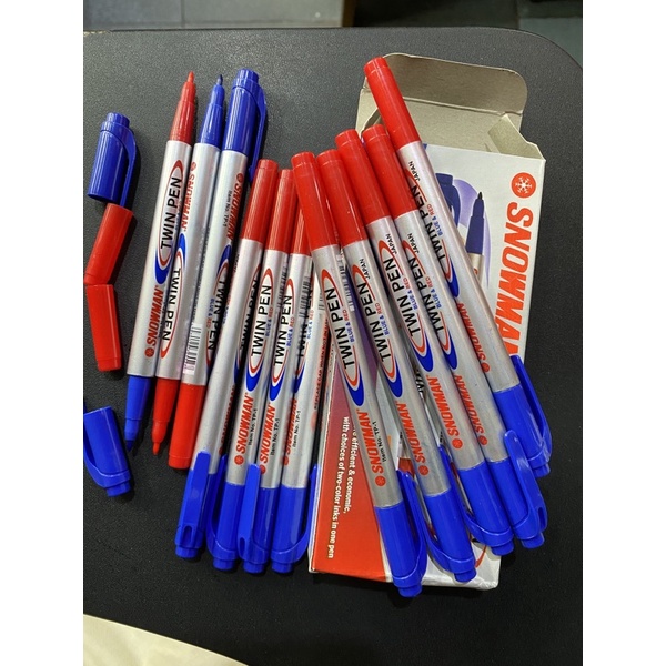 Jual SNOWMAN TWIN PEN BIRU MERAH ISI 12PCS | Shopee Indonesia