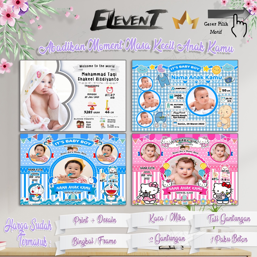 Jual Bingkai Foto 12R 30x40 Biodata Bayi Custom Hadiah Pigura Unik ...