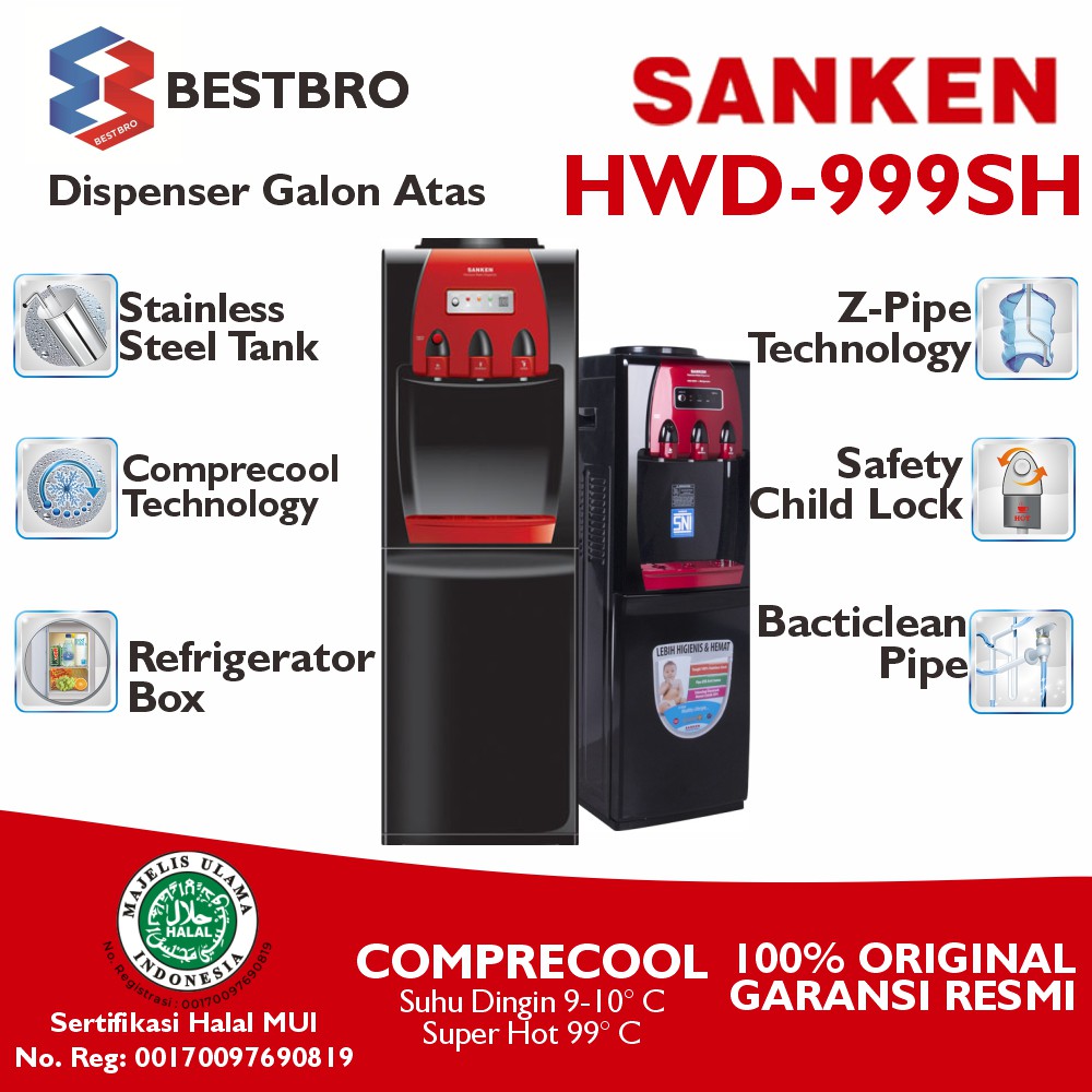 Jual Sanken Dispenser Top Loading Refrigerator HWD-999SH Hitam - JABODETABEK ONLY! | Shopee ...
