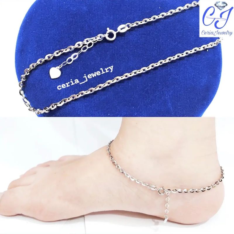 Jual Gelang Kaki Perak Asli Silver 925 Lapis Emas Putih Model Nori Polos Padat dengan Ring ...