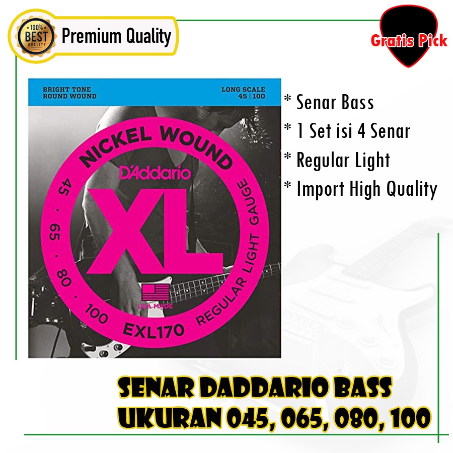 Jual senar bass elektrik electric bass strings daddario 4 senar EXL 170 ...