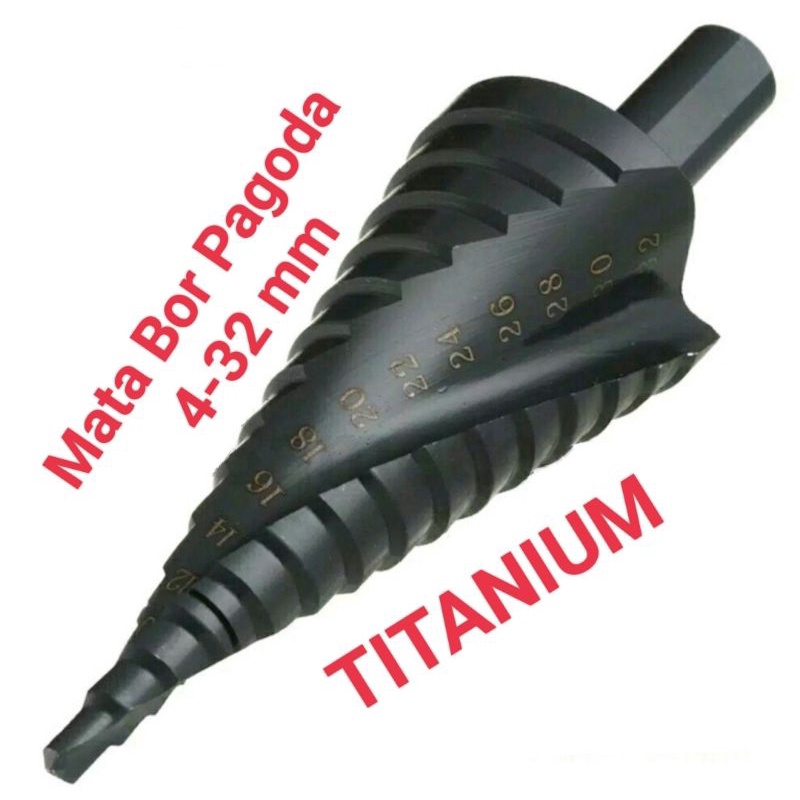Jual Mata Bor Step Drill Pagoda Hitam Kerucut Spiral HSS Titanium Besar ...