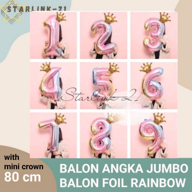 Jual SET BALON ANGKA RAINBOW + MINI CROWN | Set Balon Ultah Birthday ...