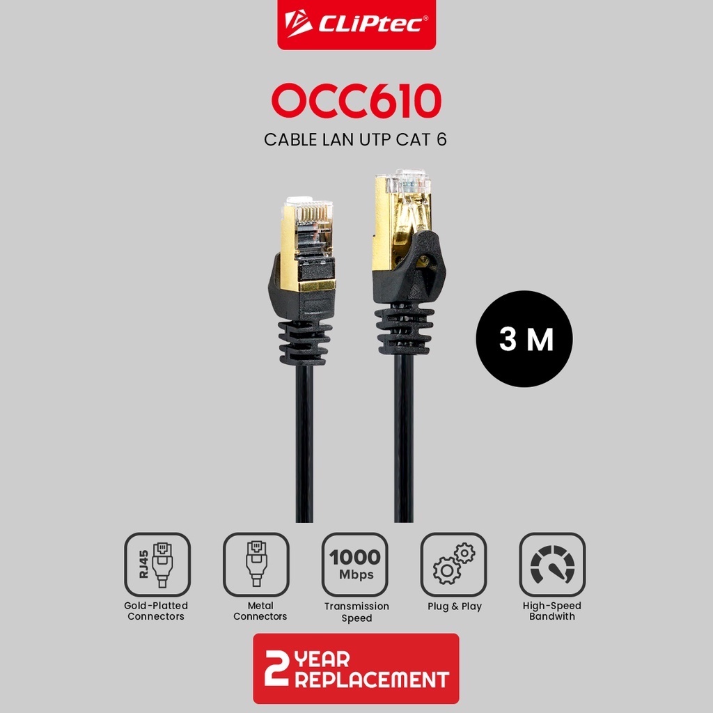 Jual Kabel LAN UTP CAT6 RJ45 Gold Plated 3m CLIPtec OCC610 | Shopee ...