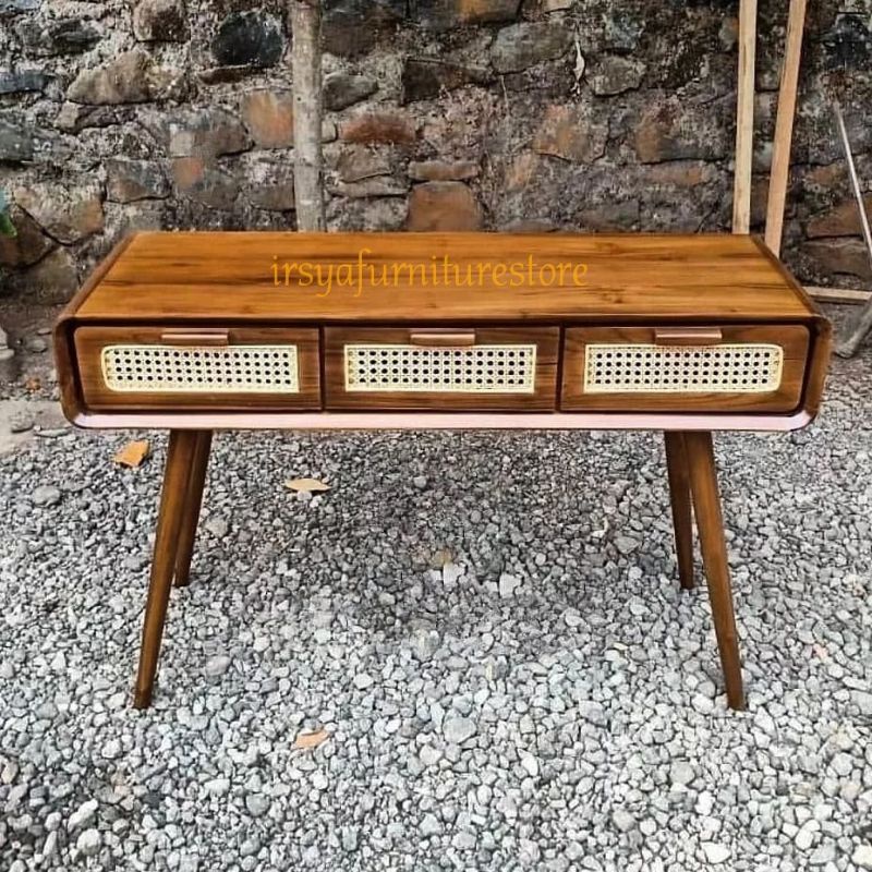 Jual Console Table - Meja Konsul Minimalis Kayu Jati 3 Laci Rotan ...