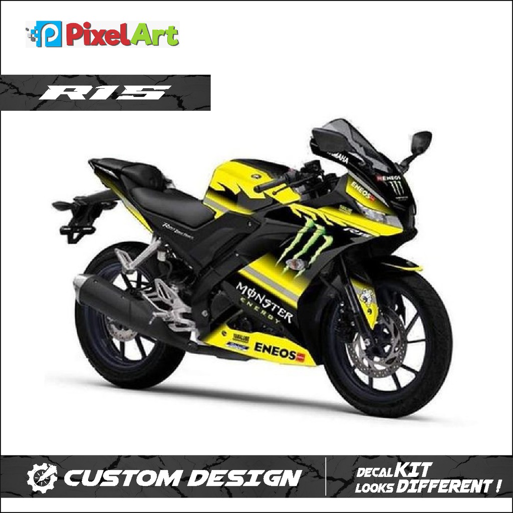 Jual STICKER DECAL MOTOR YAMAHA R15 V3 STIKER MOTIF MONSTER YELLOW FULL ...