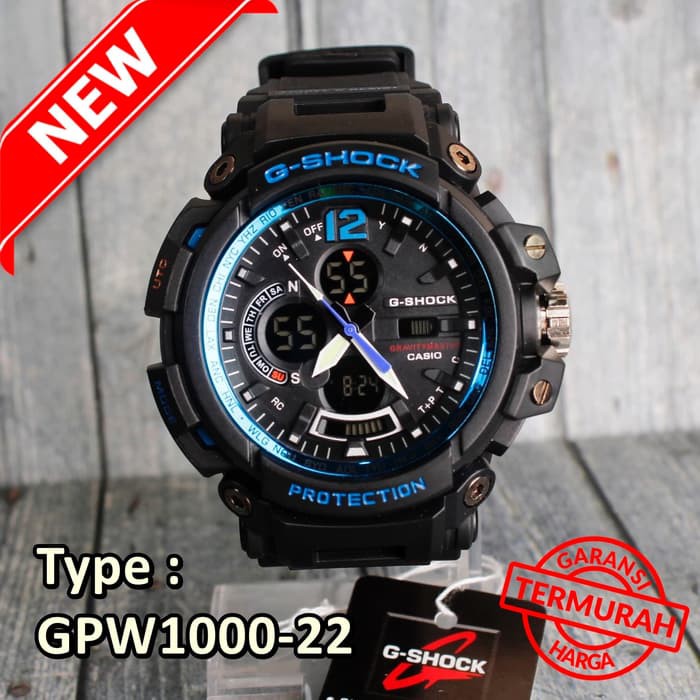 Jual G Shock GPW-1000 Hitam biru Jam tangan pria digital anti air dual time | Shopee Indonesia