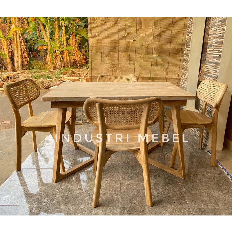 Jual Set Meja Makan Kaki V Model Retro Scandinavian - Kursi Makan Cafe Restoran Rotan | Shopee ...