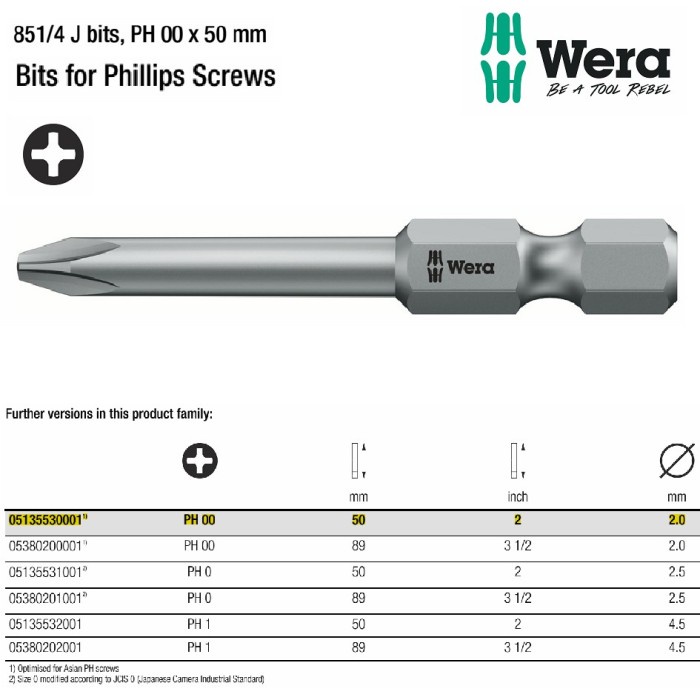 Jual WERA 05135530001 Mata Obeng Plus PH 00 x 50 mm Philips Bit ...
