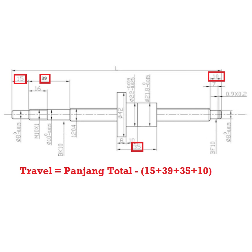 Jual [HAEBOT] Ballscrew Ball screw SFU1204 SFU 1204 300mm 30cm CNC End ...