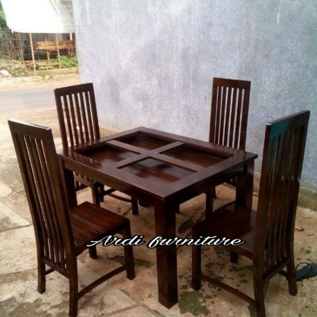 Jual Meja makan 4 kursi minimalis,meja makan simpel kayu jati jepara | Shopee Indonesia