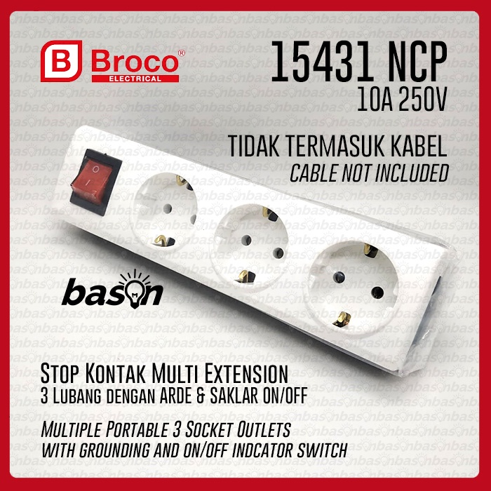 Jual BROCO 15431 NCP 10A 250V SNI - Stop Kontak 3 Lubang Switch tanpa ...