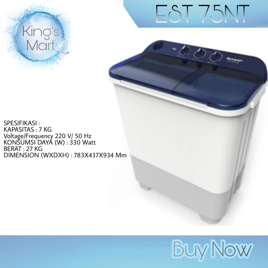 Jual MESIN CUCI LOW WATT SHARP EST 75 NT 7KG 2 TABUNG 75NT 7 KG ...