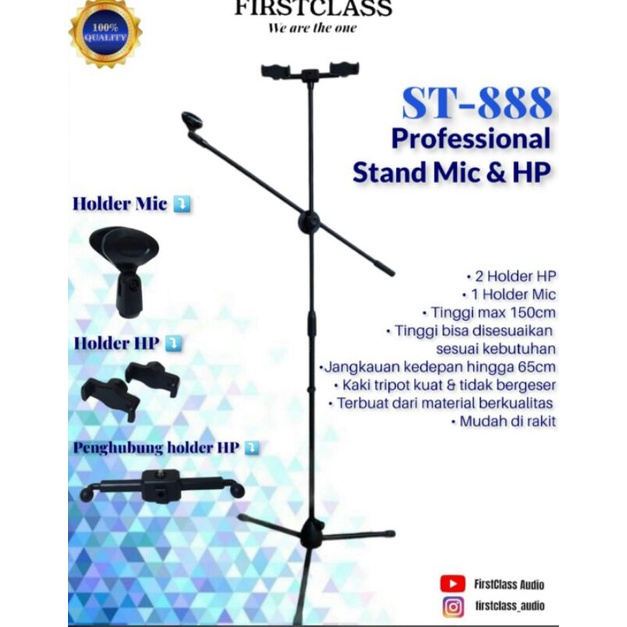 Jual Stand Mic & HP Lantai Kaki 3 Firstclass ST-888 | Shopee Indonesia