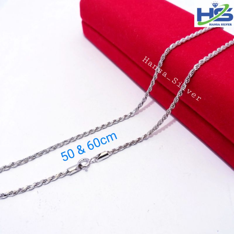 Jual Kalung Perak Pria Wanita Silver Asli 925 Lapis Emas Putih Model Tambang 50 Dan 60 Cm ...