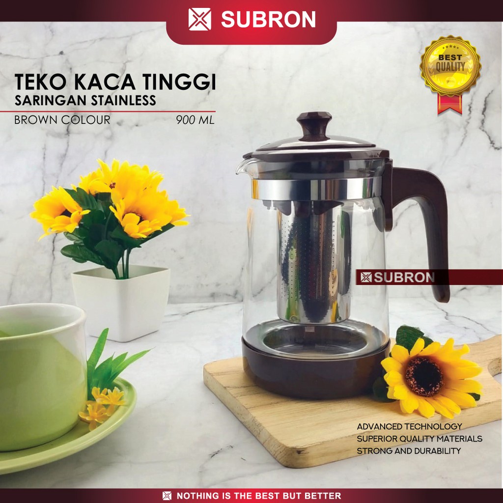 Jual SUBRON Teko Teh Kopi Dengan Saringan 900ml Kaca Tea Pot Glass ...